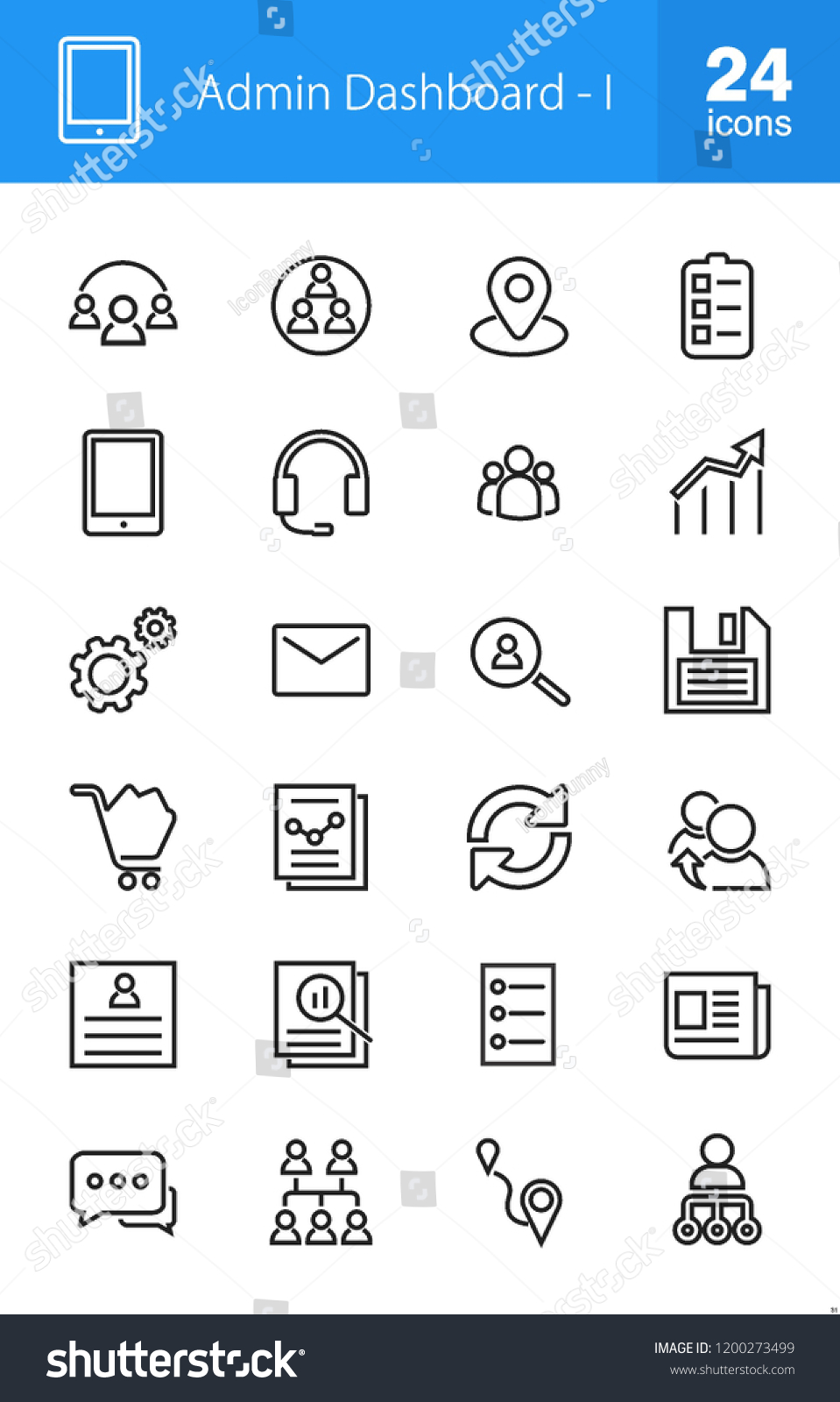 Admin Dashboard Line Icons Stock Vector (Royalty Free) 1200273499 ...