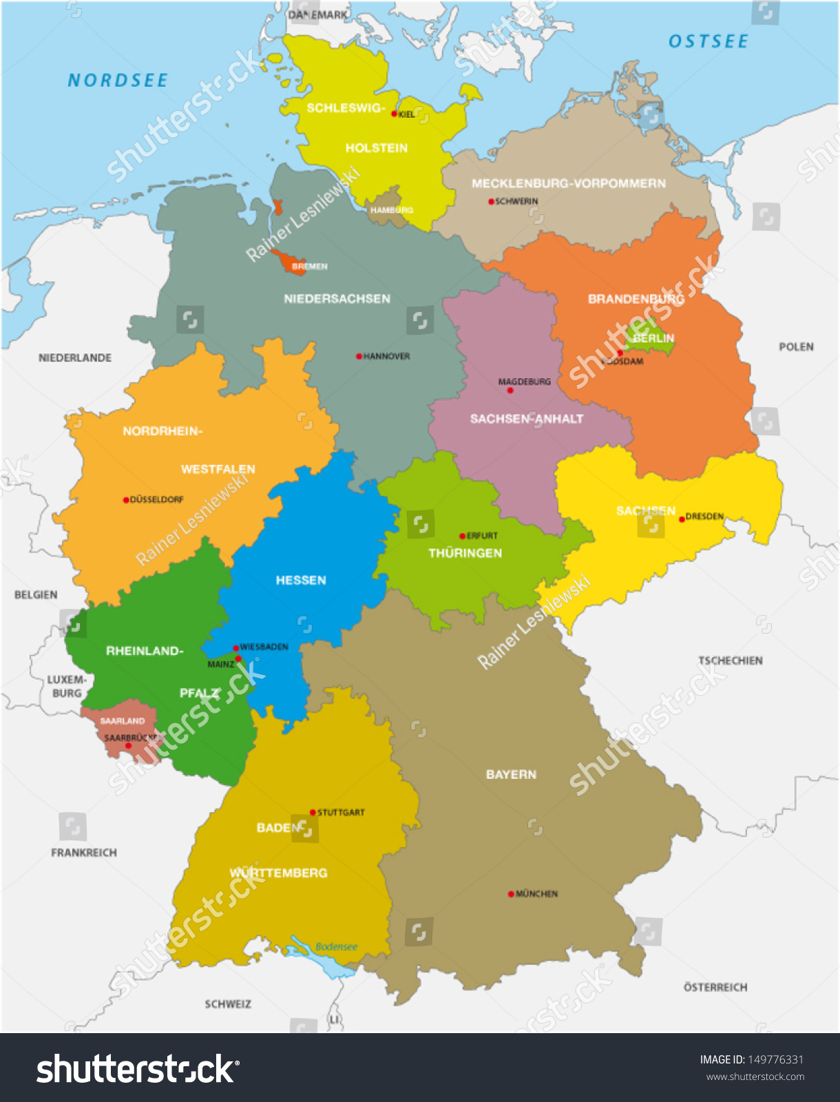 Administrative Map Germany Stock Vector (Royalty Free) 149776331 ...