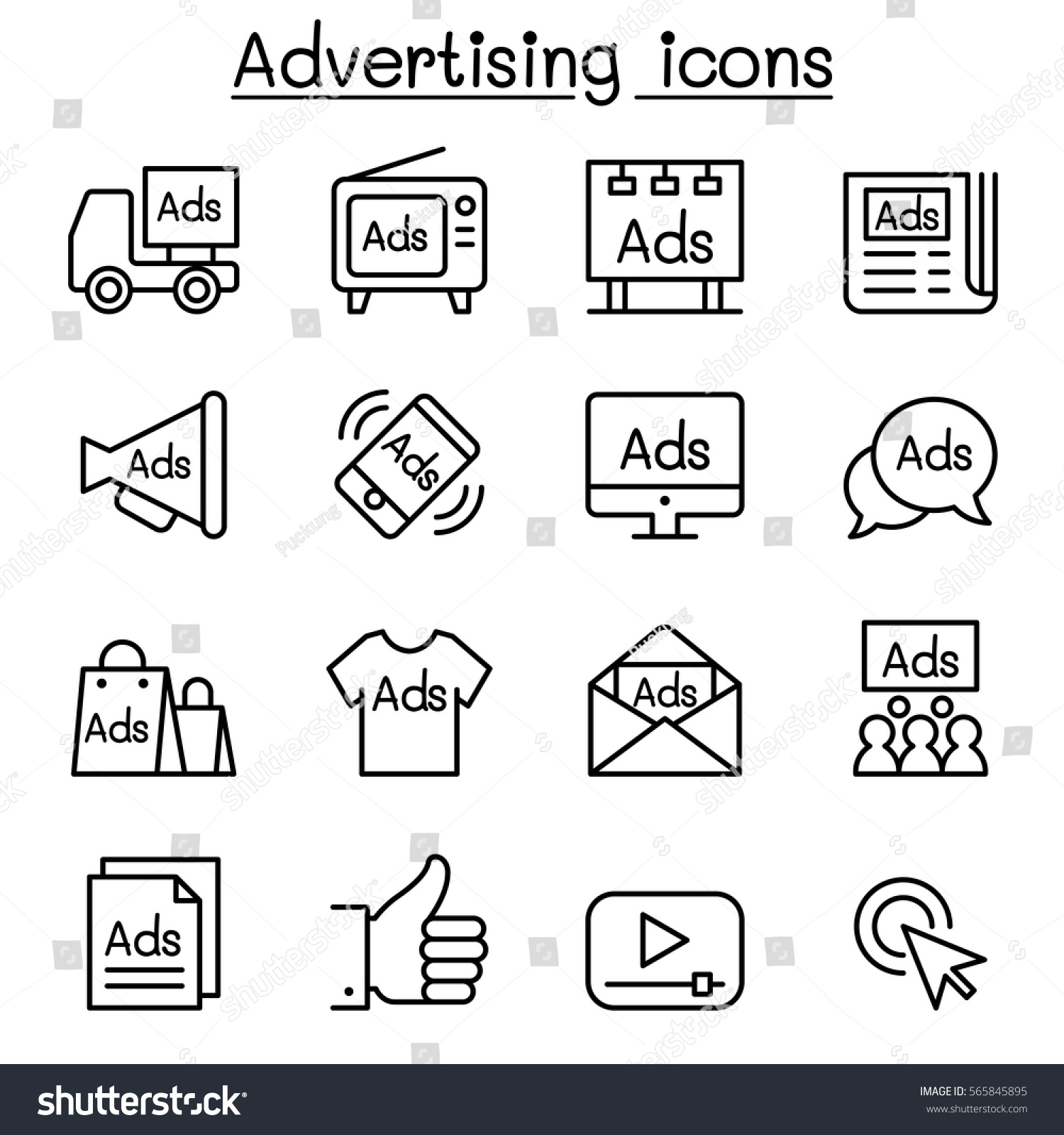 Advertisement Icon Set Thin Line Style: vector de stock (libre de ...
