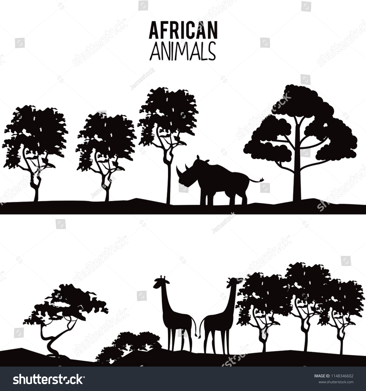 African Animals Silhouettes Stock Vector (Royalty Free) 1148346602