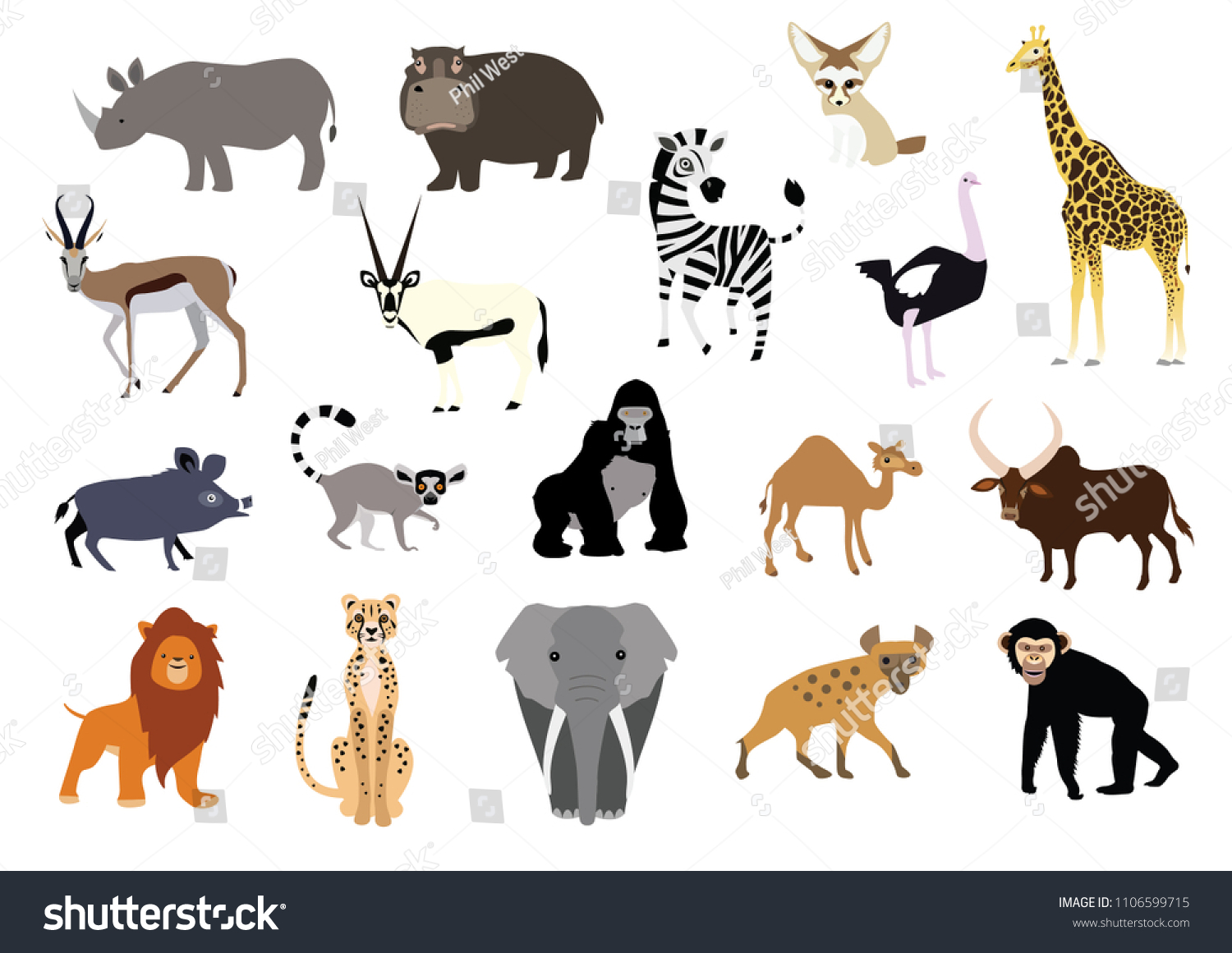 African Animals Vector Stock Vector (Royalty Free) 1106599715