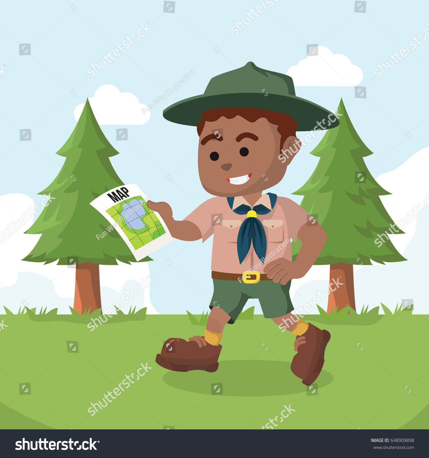 African Boy Scout Walking Map Stock Vector (Royalty Free) 648909898 ...