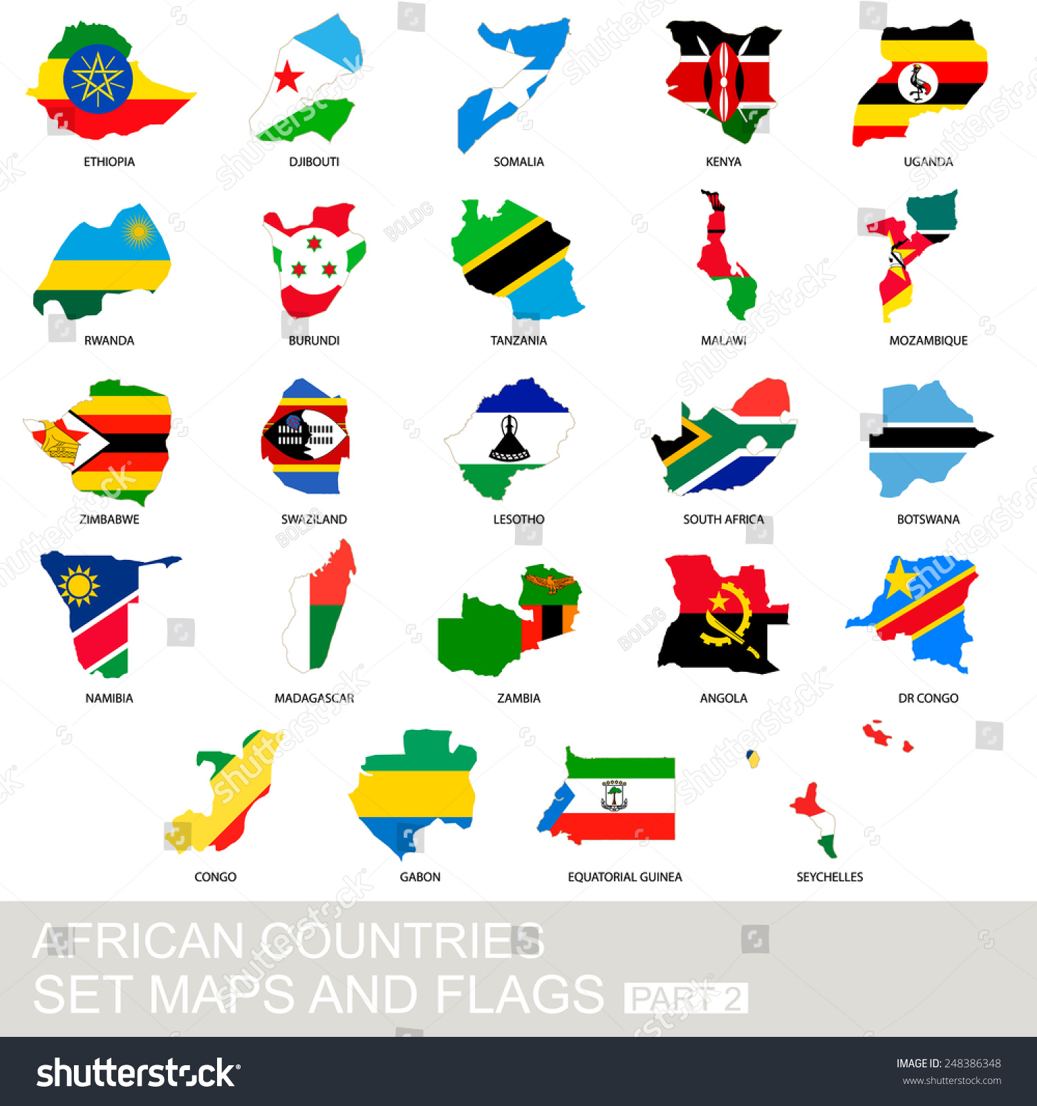 African Countries Set Maps Flags Part Stock Vector (Royalty Free ...