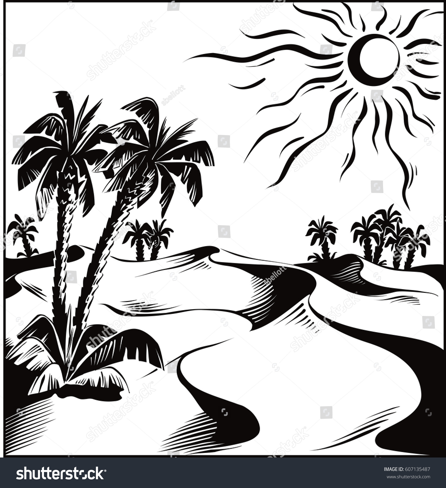 African Desert Oasis Stock Vector (Royalty Free) 607135487 | Shutterstock