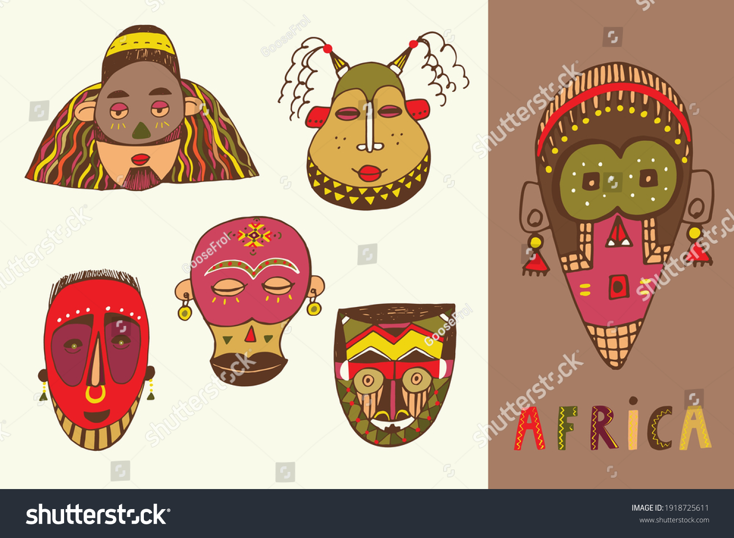 African Masks Vector Illustrations Set 库存矢量图（免版税）1918725611 | Shutterstock