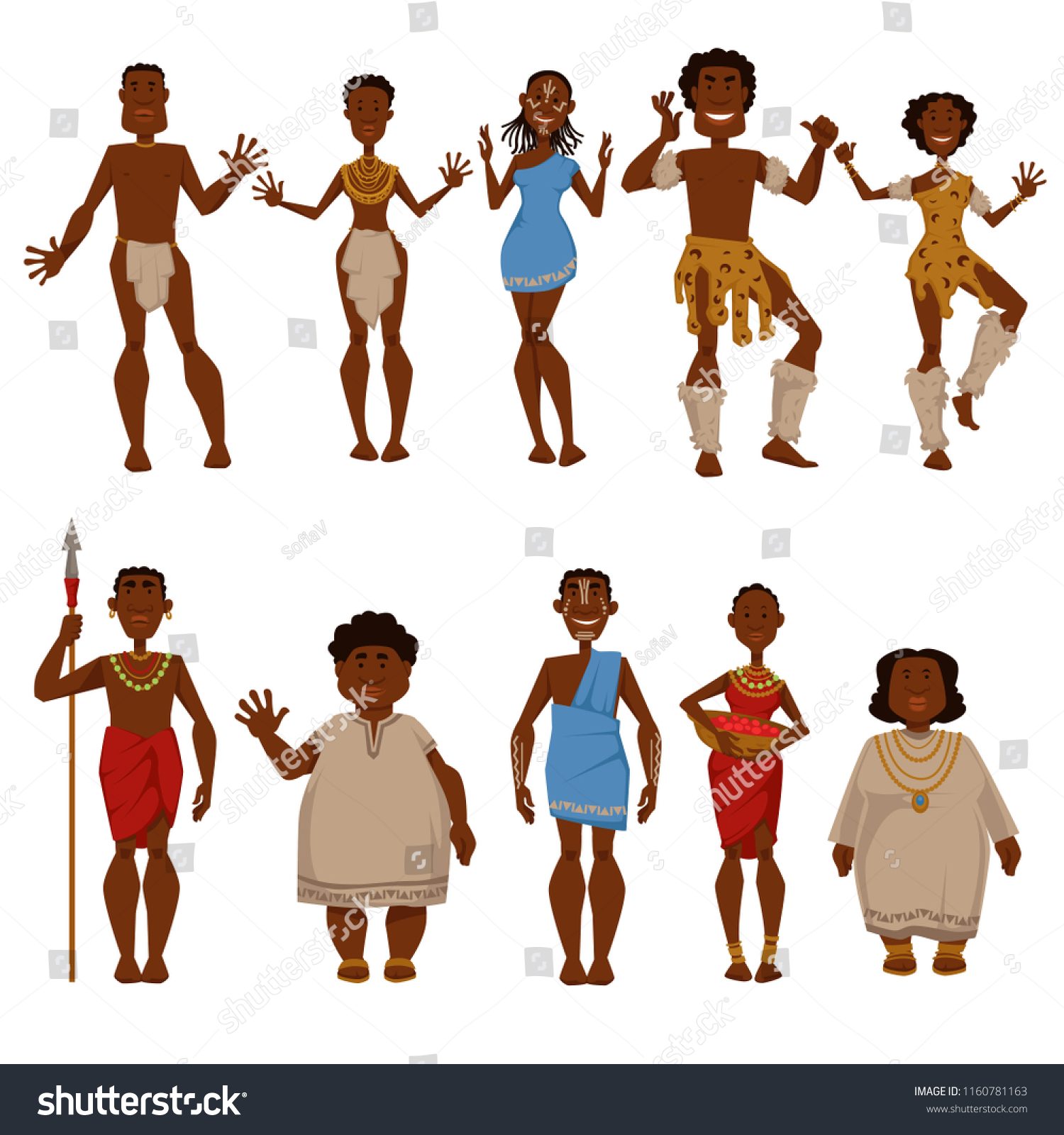 Vektor Stok African Native Tribe People Vector Characters (Tanpa ...