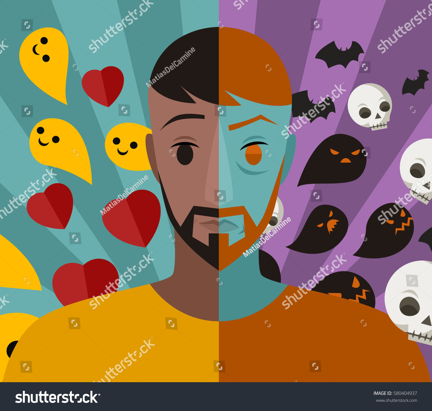 African Split Face Mental Disorder Emotions Stock Vector (Royalty Free ...