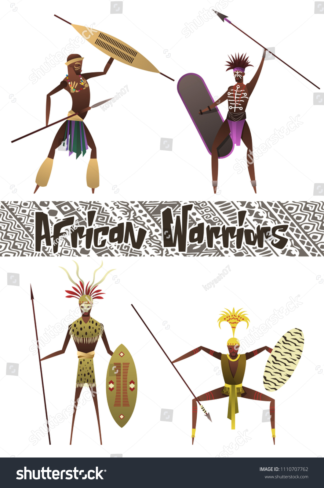 African Warriors Vector Set Stock Vector (Royalty Free) 1110707762