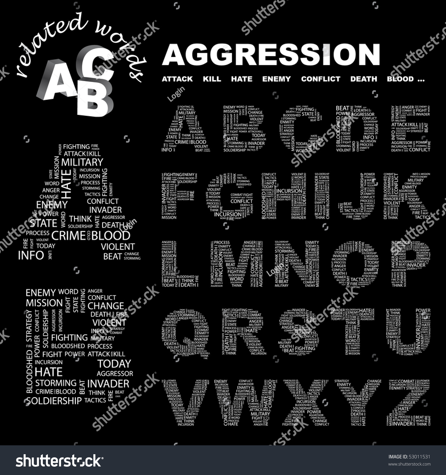 Aggression Vector Letter Collection Wordcloud Illustration Stock Vector ...