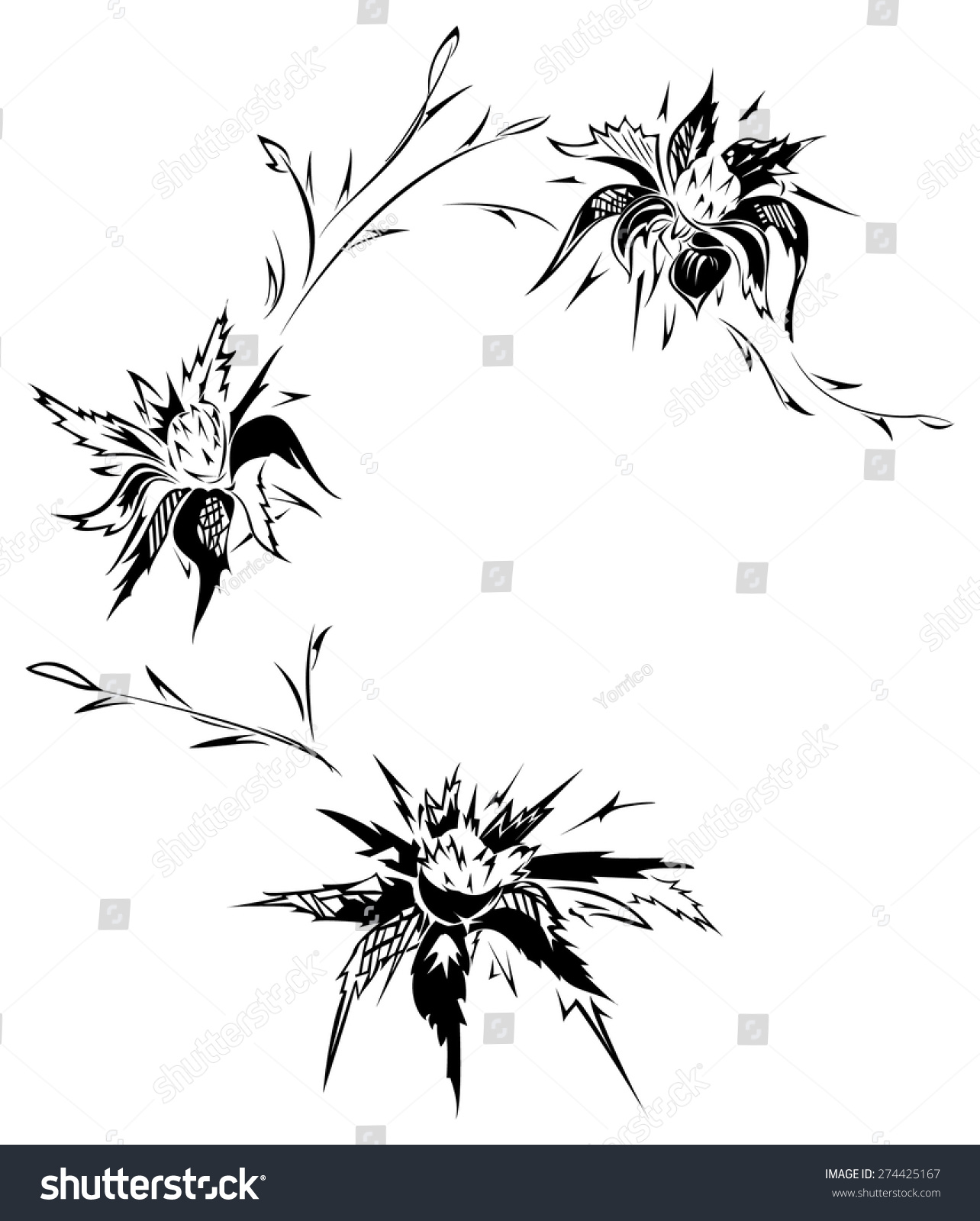 Aggressive Floral Tattoo Design Stock Vector (Royalty Free) 274425167