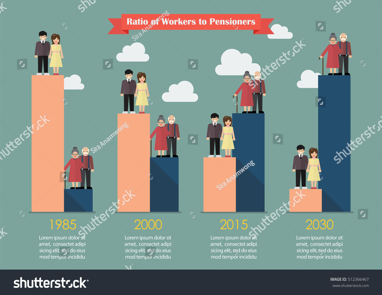 Aging Population Worker Trend Vector Illustration Stock Vector (Royalty ...