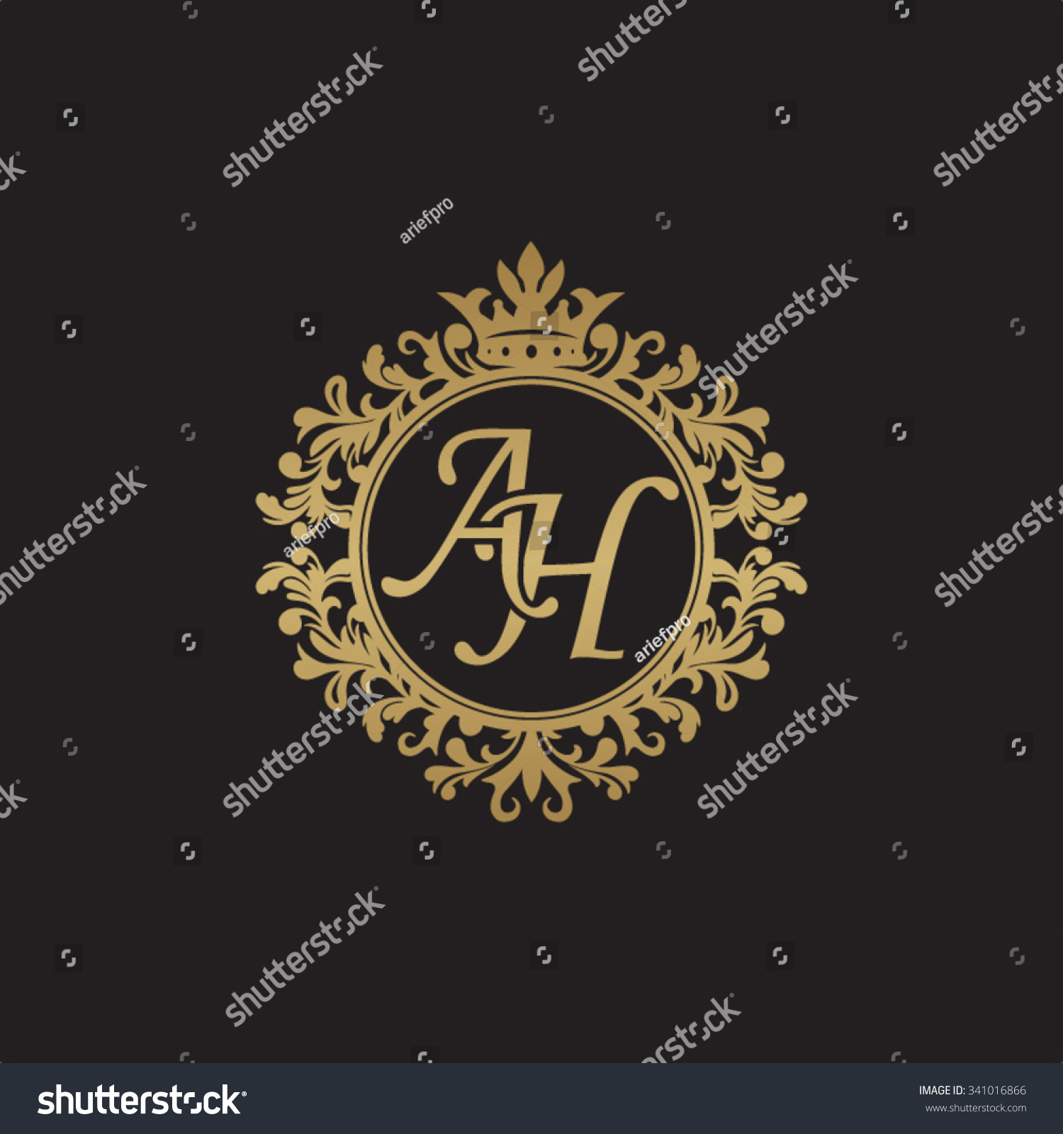 Ah Initial Luxury Ornament Monogram Logo: vector de stock (libre de ...