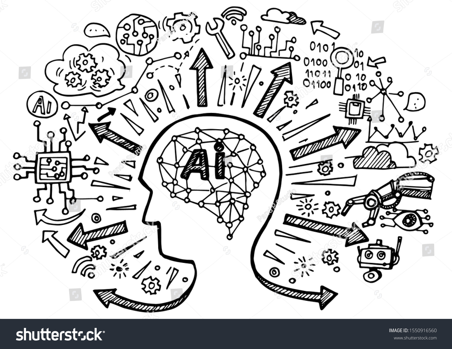 Ai Artificial Intelligence Doodle Technology Stuff Stock Vector ...