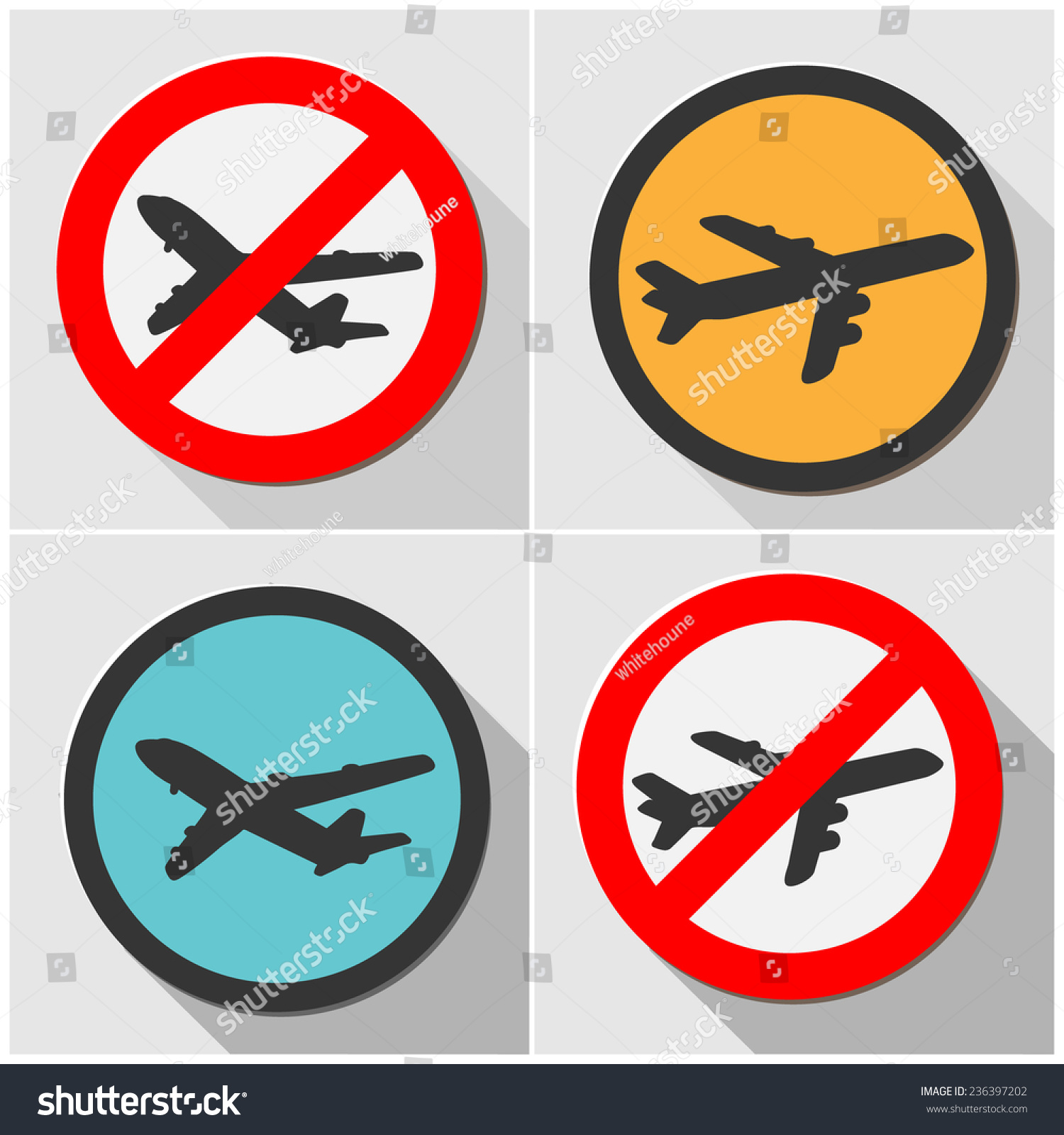 Air Plane Warning Signs Flat Design Stock Vector (Royalty Free) 236397202