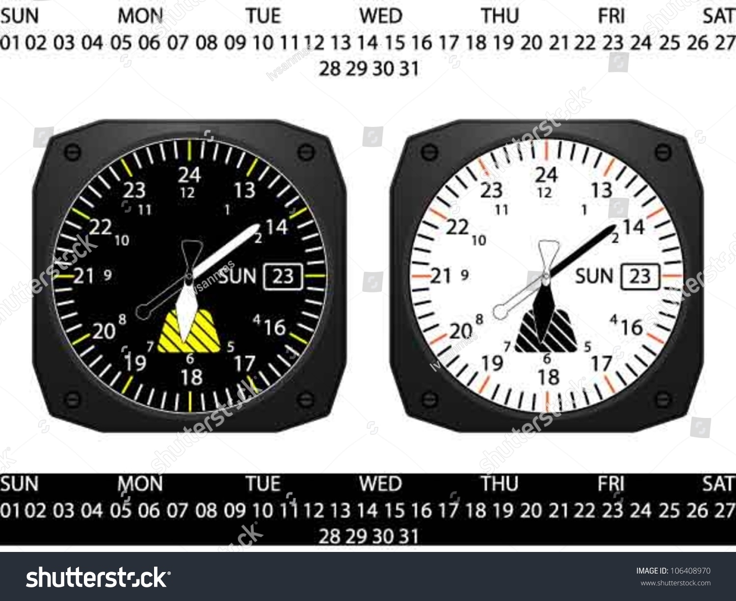 Airplane Cockpit Instrument Clockwith Day Date Stock Vector (Royalty ...