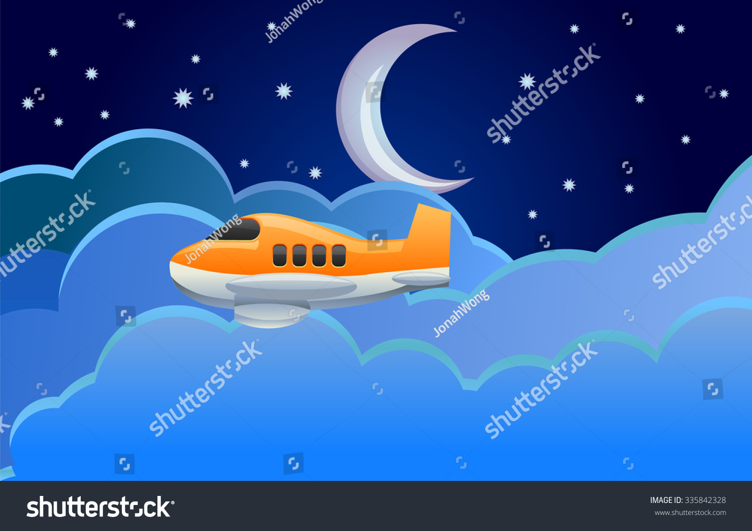 Airplane Flying Night Vector Stock Vector (Royalty Free) 335842328 ...