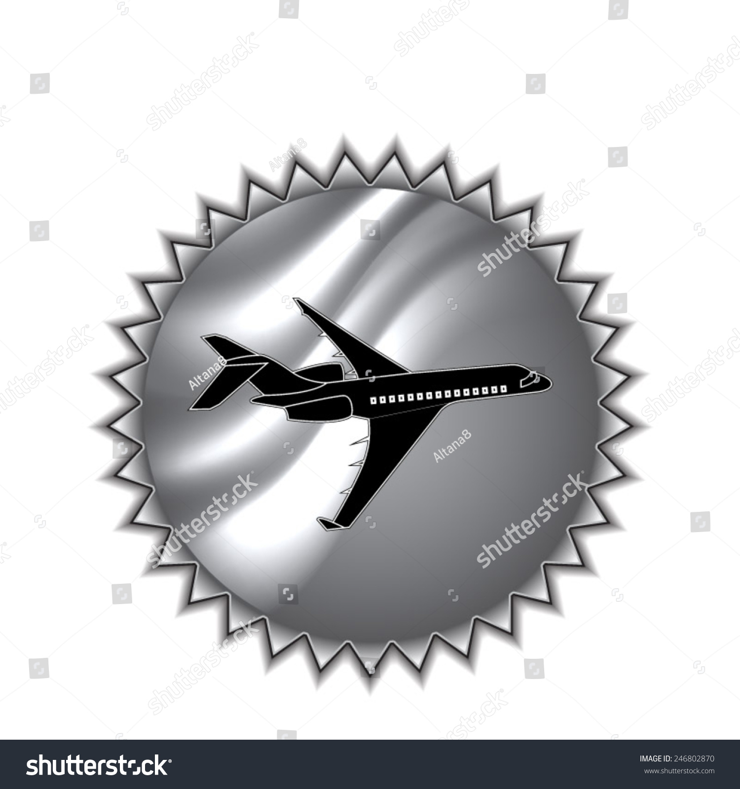 Airplane Icon On Round Sticker Stock Vector (Royalty Free) 246802870 ...