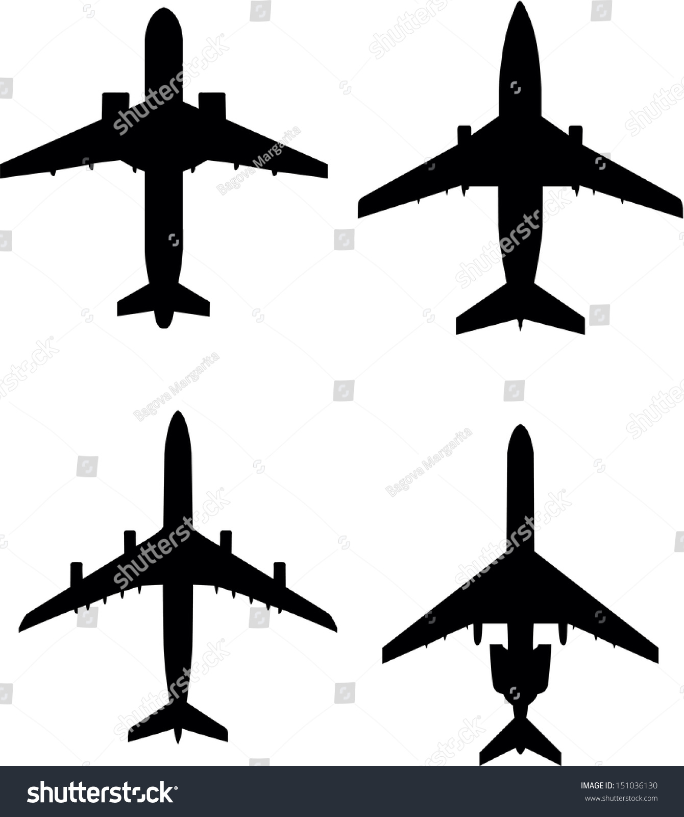 Airplane Silhouettes Stock Vector Illustration 151036130 : Shutterstock