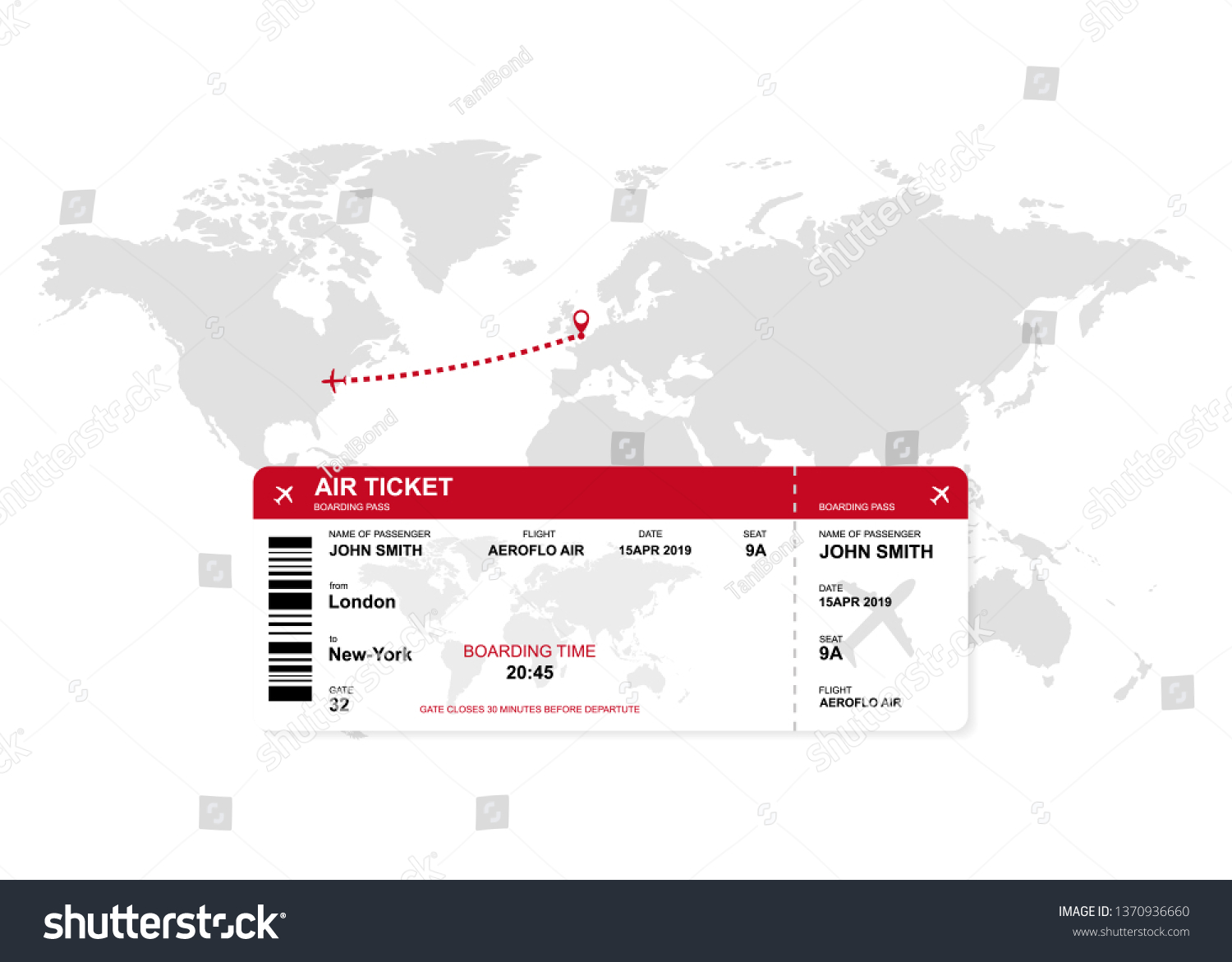 Airplane Way World Map Ticket Stock Vector (Royalty Free) 1370936660