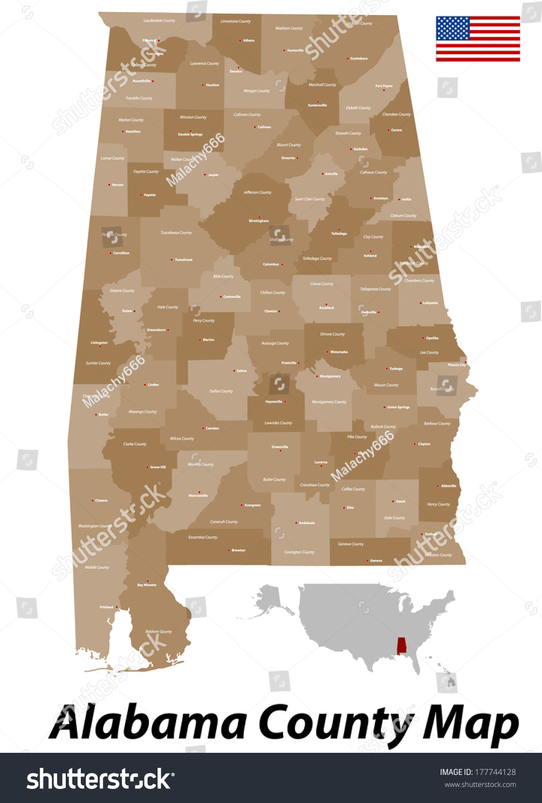 Alabama County Map Stock Vector (Royalty Free) 177744128 | Shutterstock