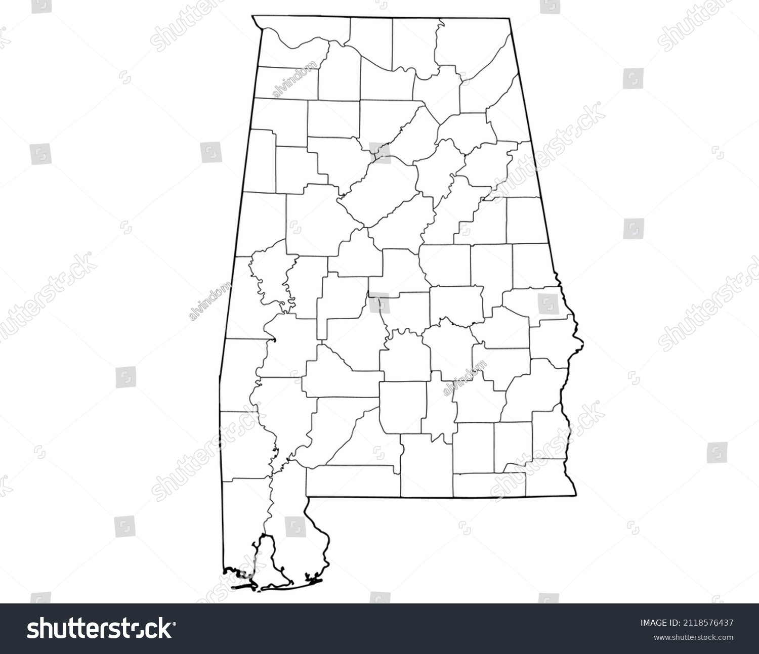 Alabama Outline Map Counties Stock Vector (Royalty Free) 2118576437 ...