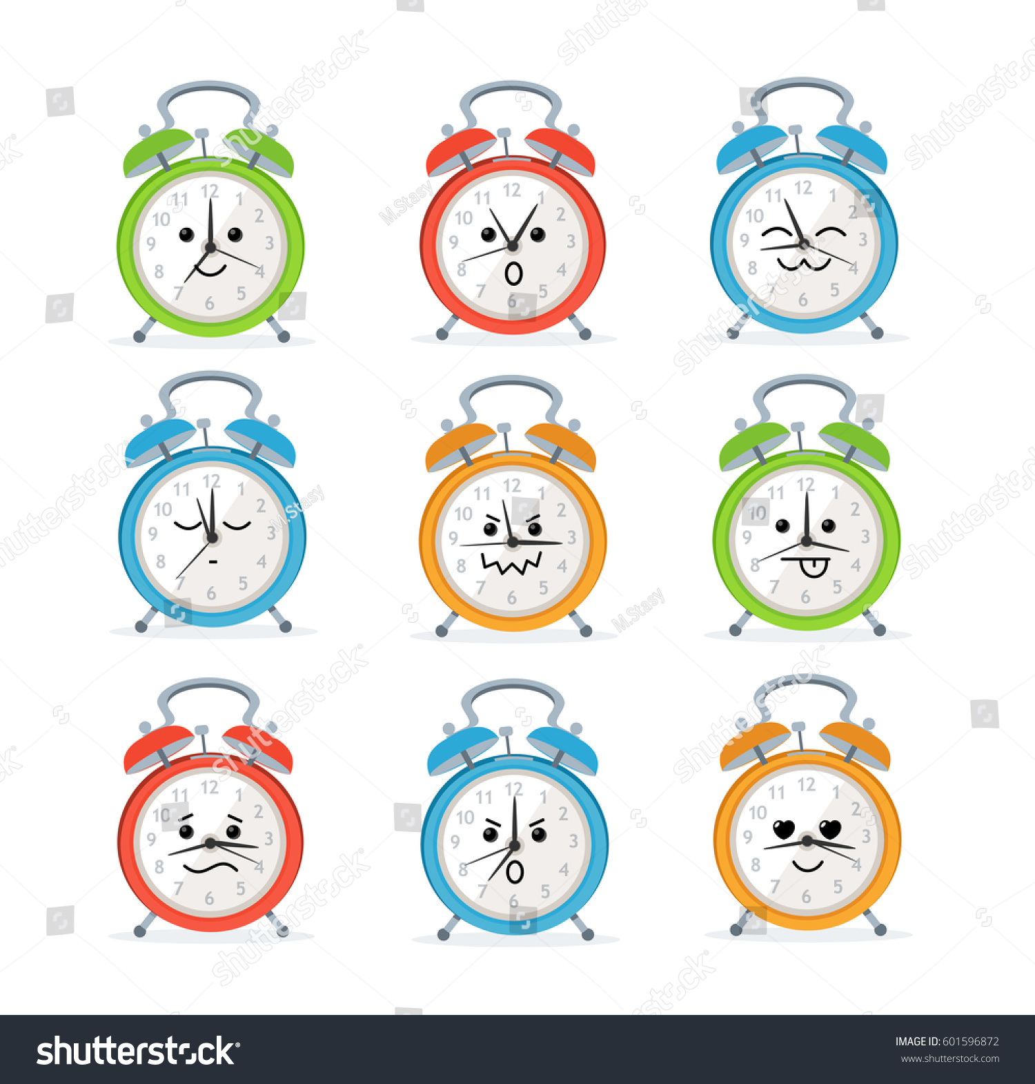Alarm Clock Characters Mascot Set Different Stock Vector (Royalty Free ...