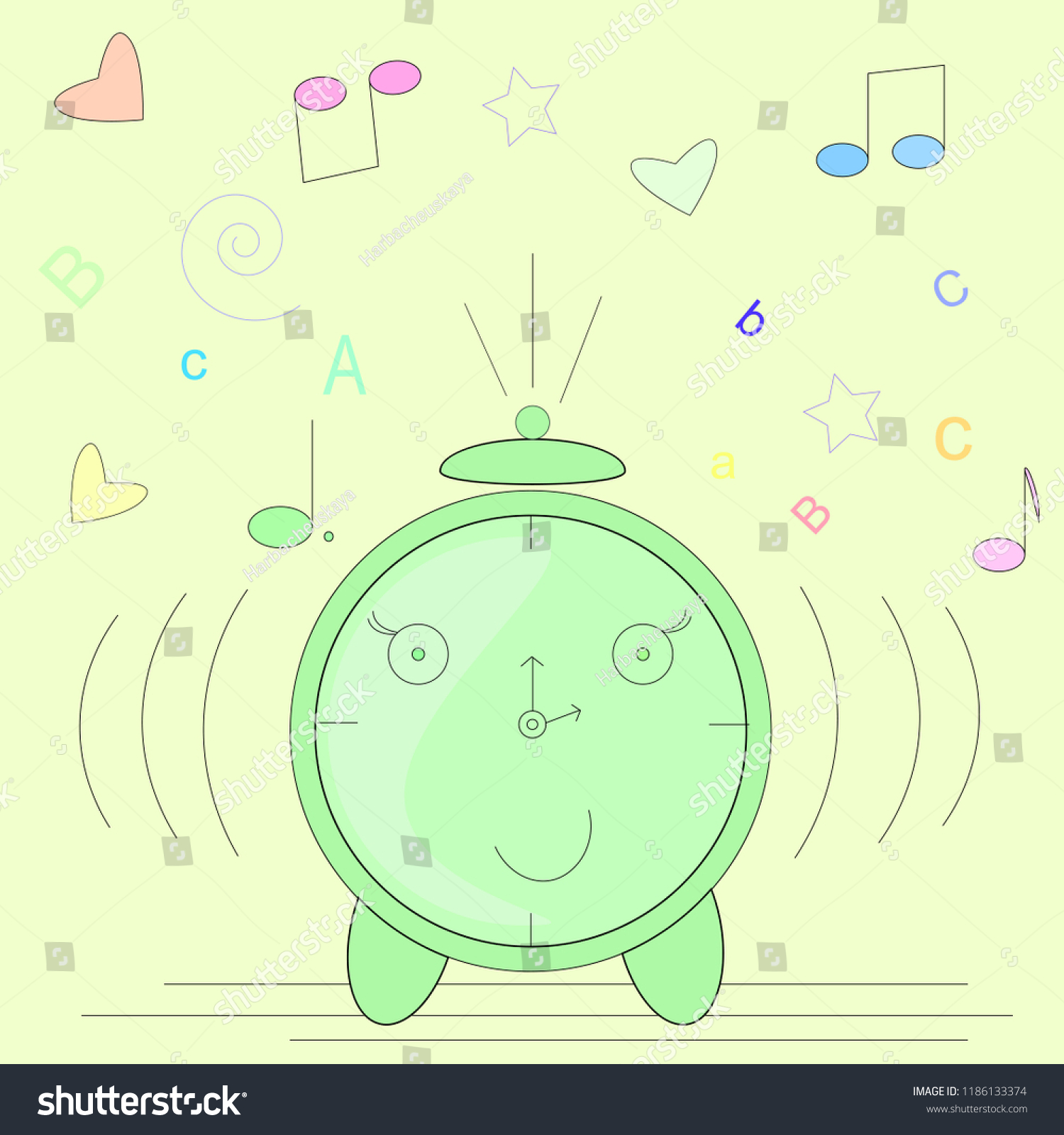 Alarm Clock Music Notes Stock Vector (Royalty Free) 1186133374 ...