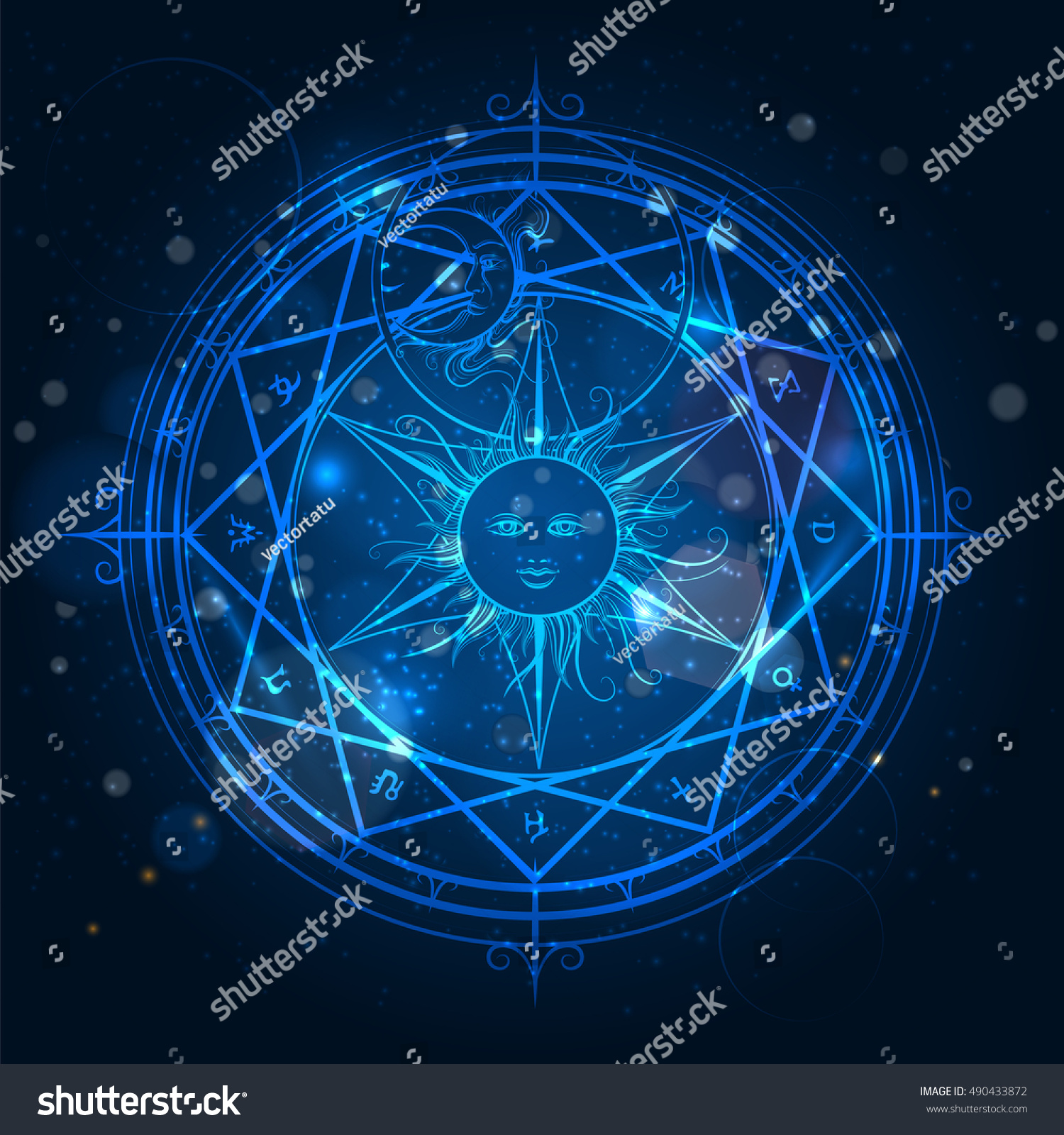 Alchemy Magic Circle On Shining Blue Stock Vector (Royalty Free) 490433872