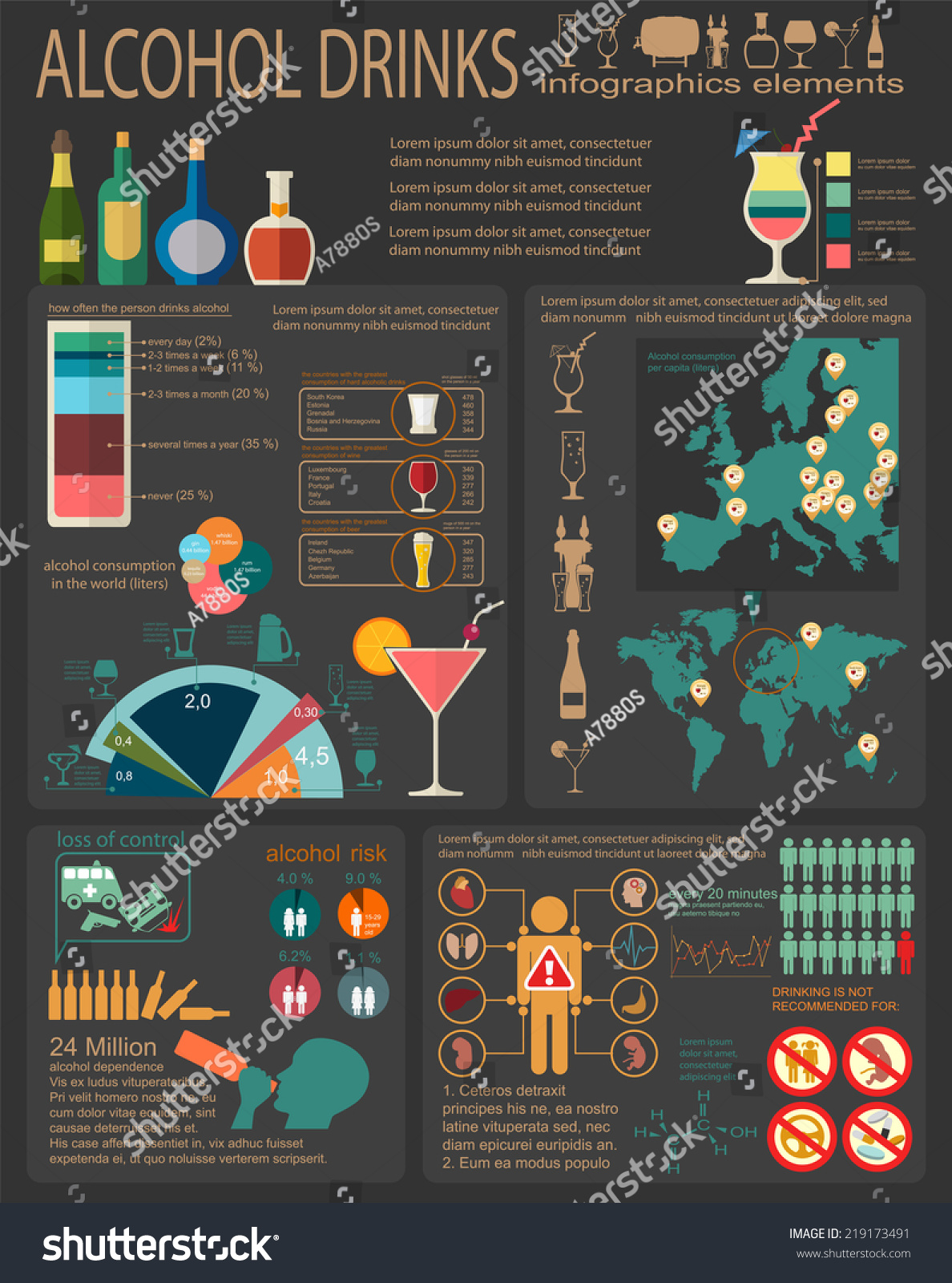 Alcohol Drinks Infographic Vector Illustration 스톡 벡터(로열티 프리) 219173491 ...
