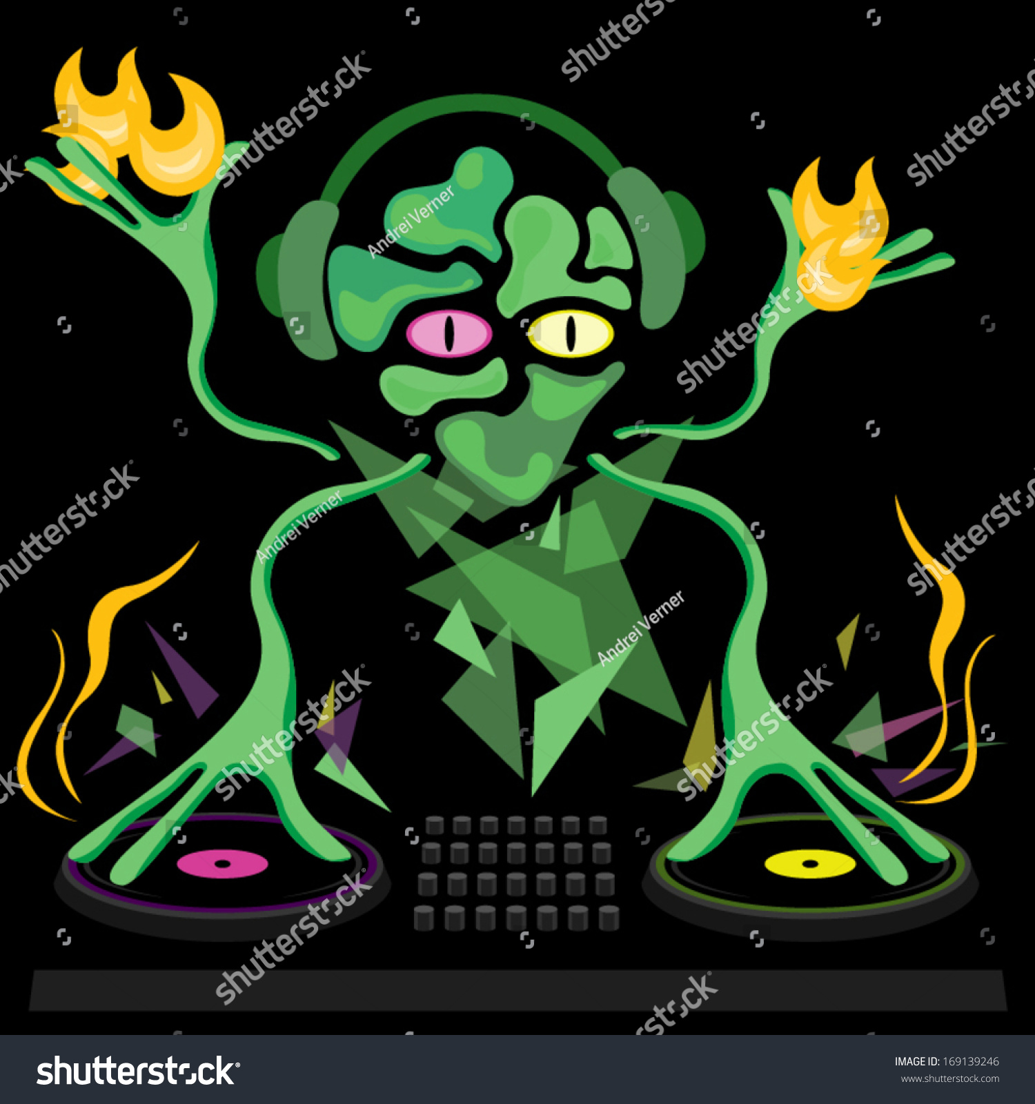Alien Dj Character Vector Illustration: vector de stock (libre de ...