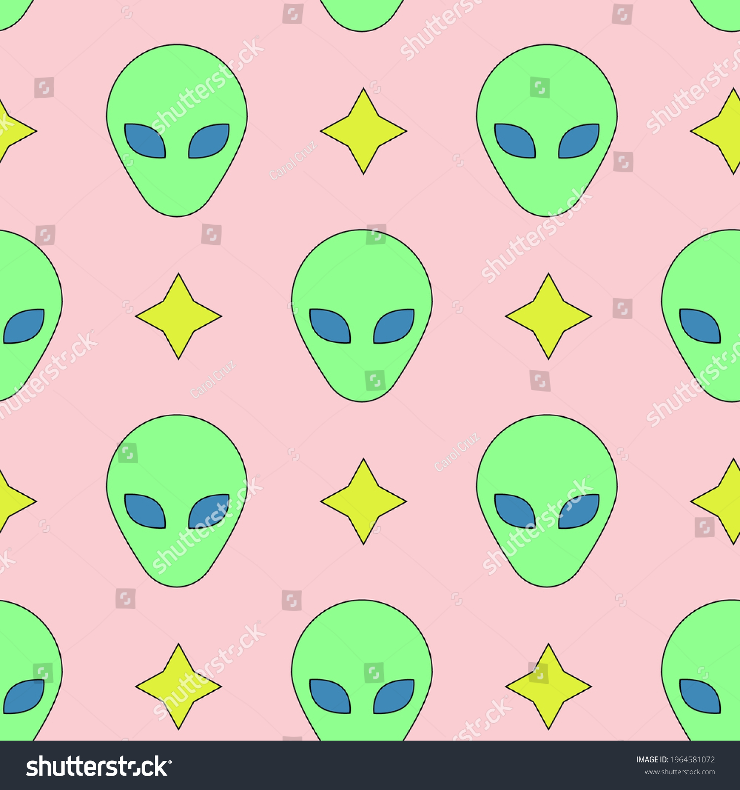 Alien Head Stars Seamless Pattern Vector Stock Vector (Royalty Free ...