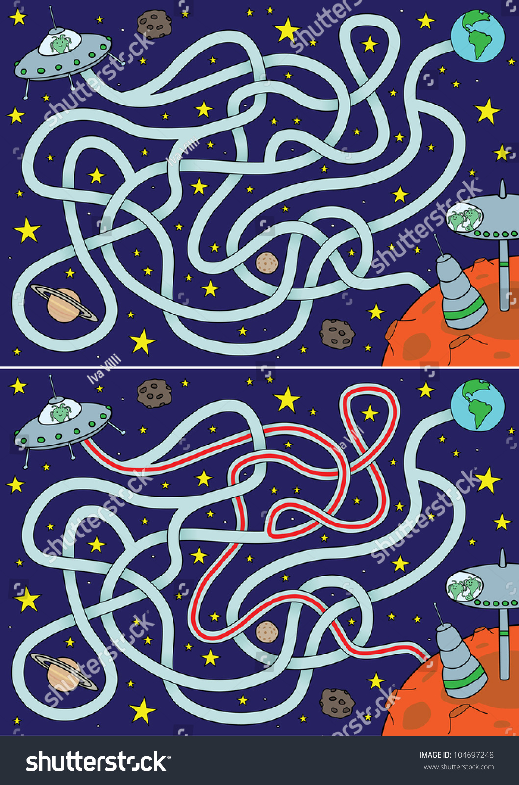 Alien Space Maze For Kids With A Solution Stock Vector Illustration ...