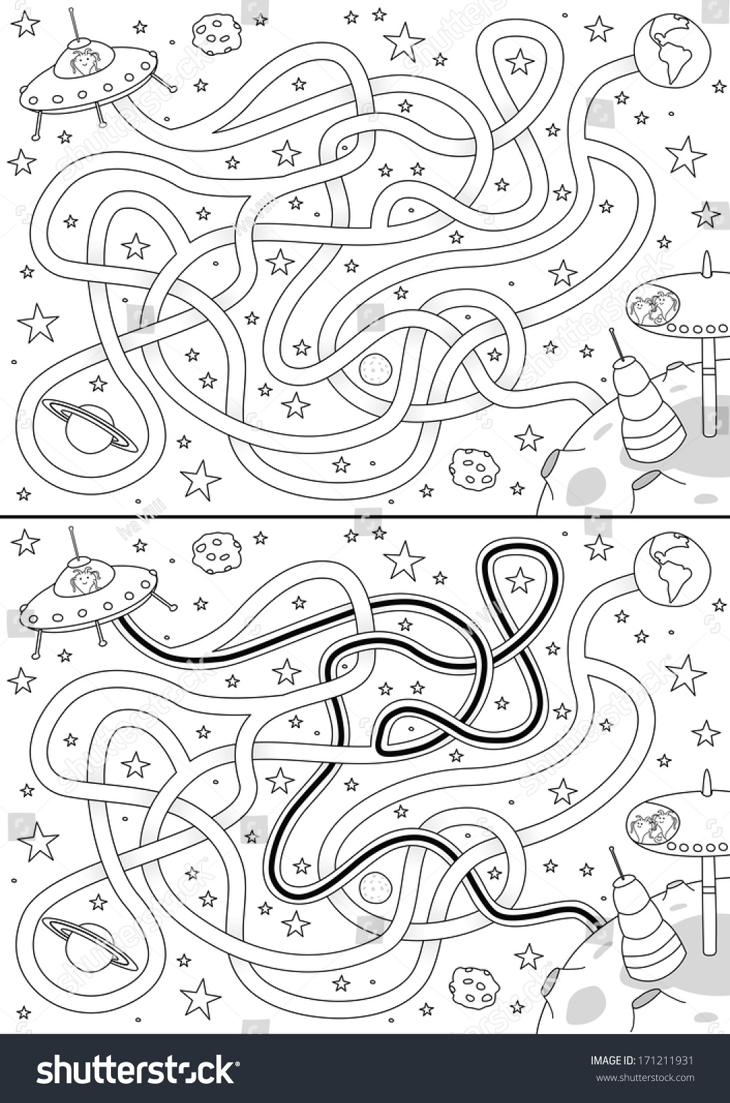 Alien Space Maze Kids Solution Stock Vector (Royalty Free) 171211931 ...