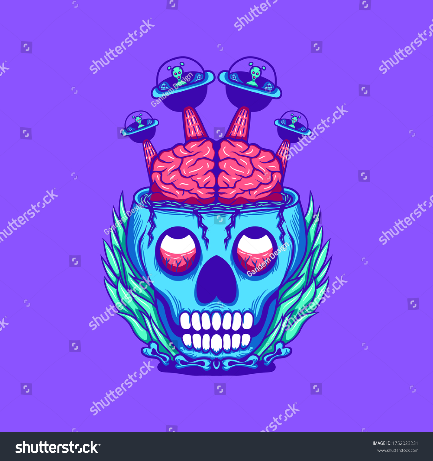 Alien Stole Skull Brain Vector Illustration Stock Vector (Royalty Free ...