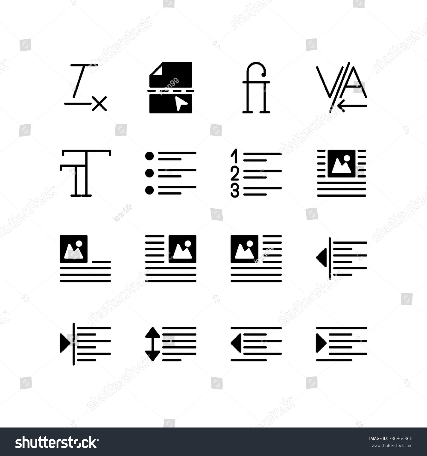 Alignment Word Document Function Set Icons Stock Vector (Royalty Free ...