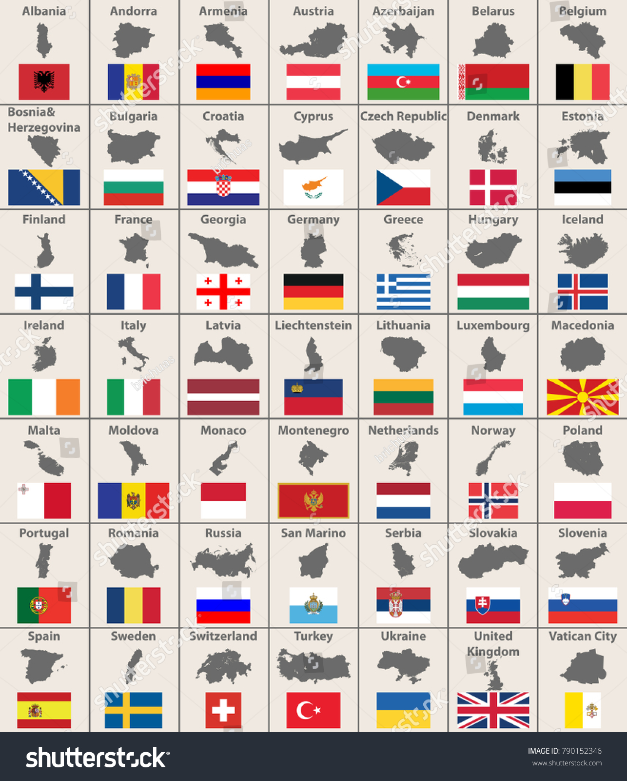 All European Maps Flags Vector Stock Vector (Royalty Free) 790152346