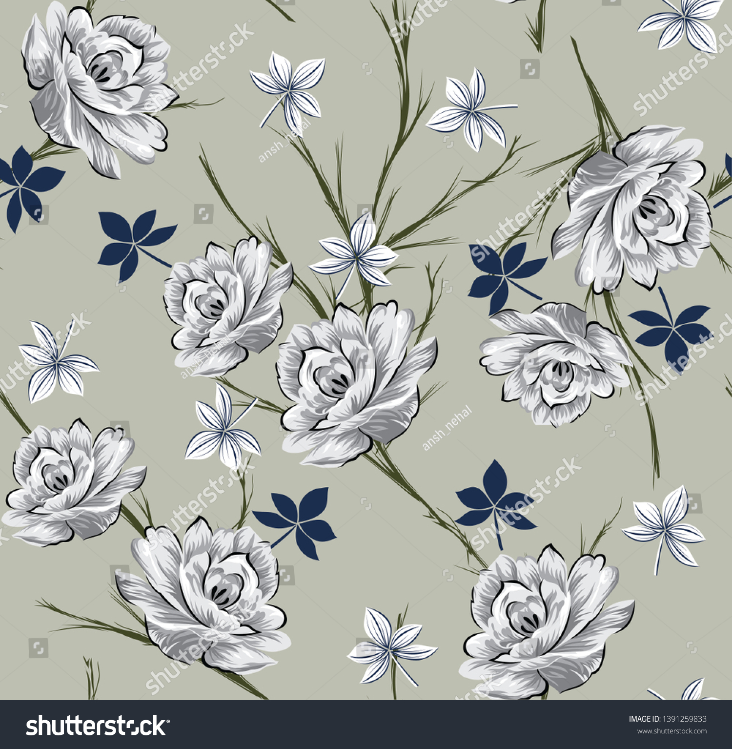 All Over Vector Flowers Pattern On Stock Vector (Royalty Free) 1391259833