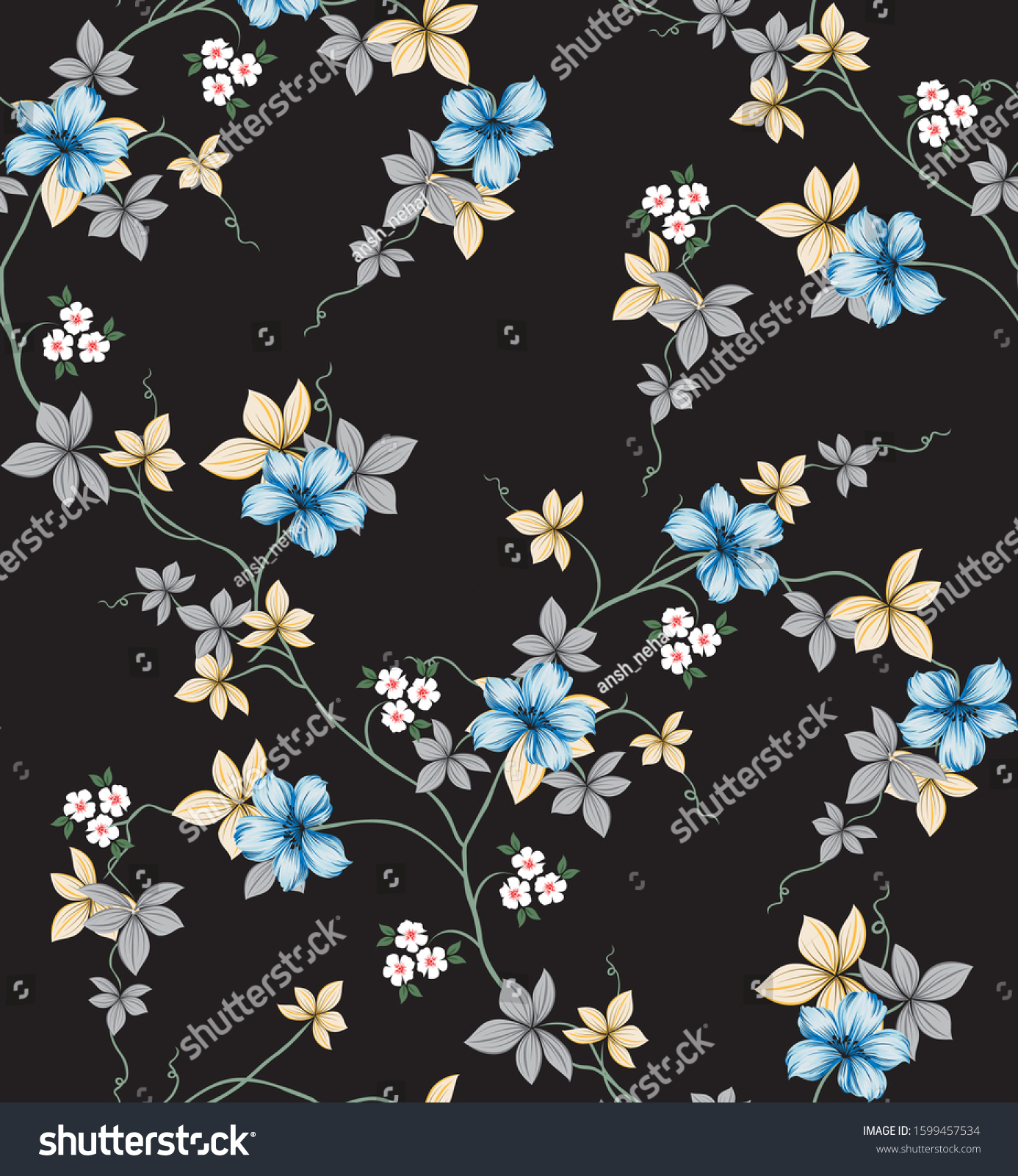All Over Vector Leaves Flowers Pattern Stock Vector (Royalty Free ...