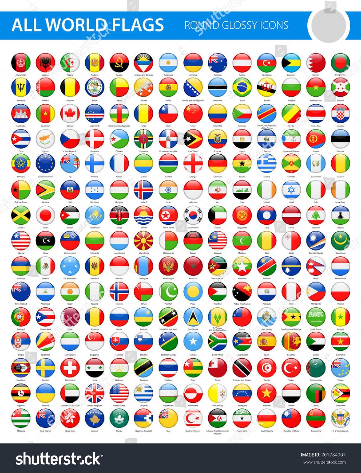 All World Flags Round Glossy Vector Stock Vector (Royalty Free) 701784907