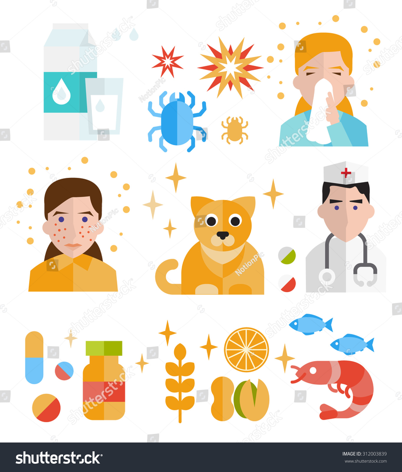 Allergy Icon Flat Set Isolated Vector Stock Vector (Royalty Free ...