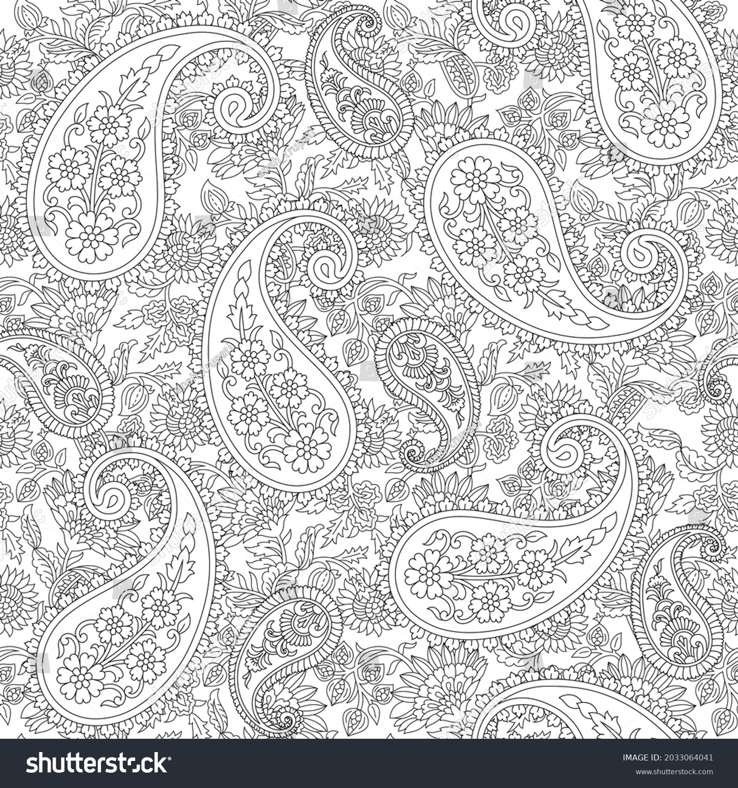Allover Vector Paisley Pattern On Outline Stock Vector (Royalty Free ...