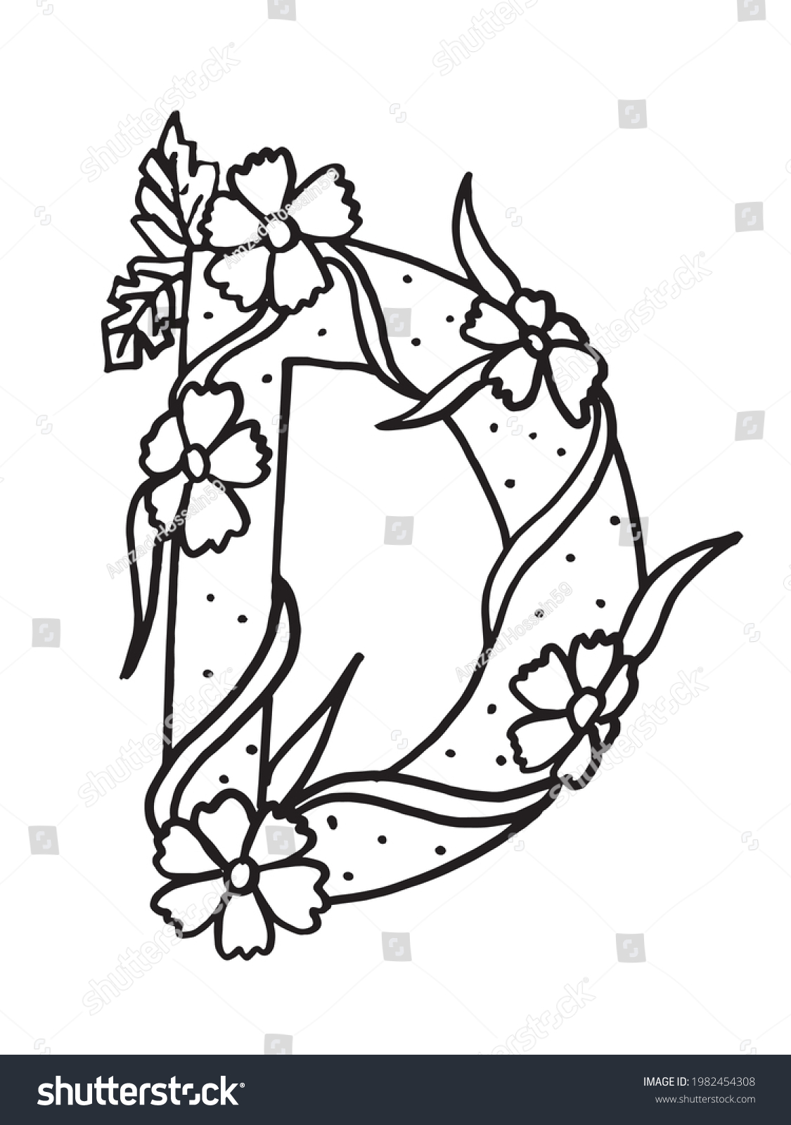 Alphabet Coloring Pagevector Design Flower Vector Stock Vector (Royalty ...