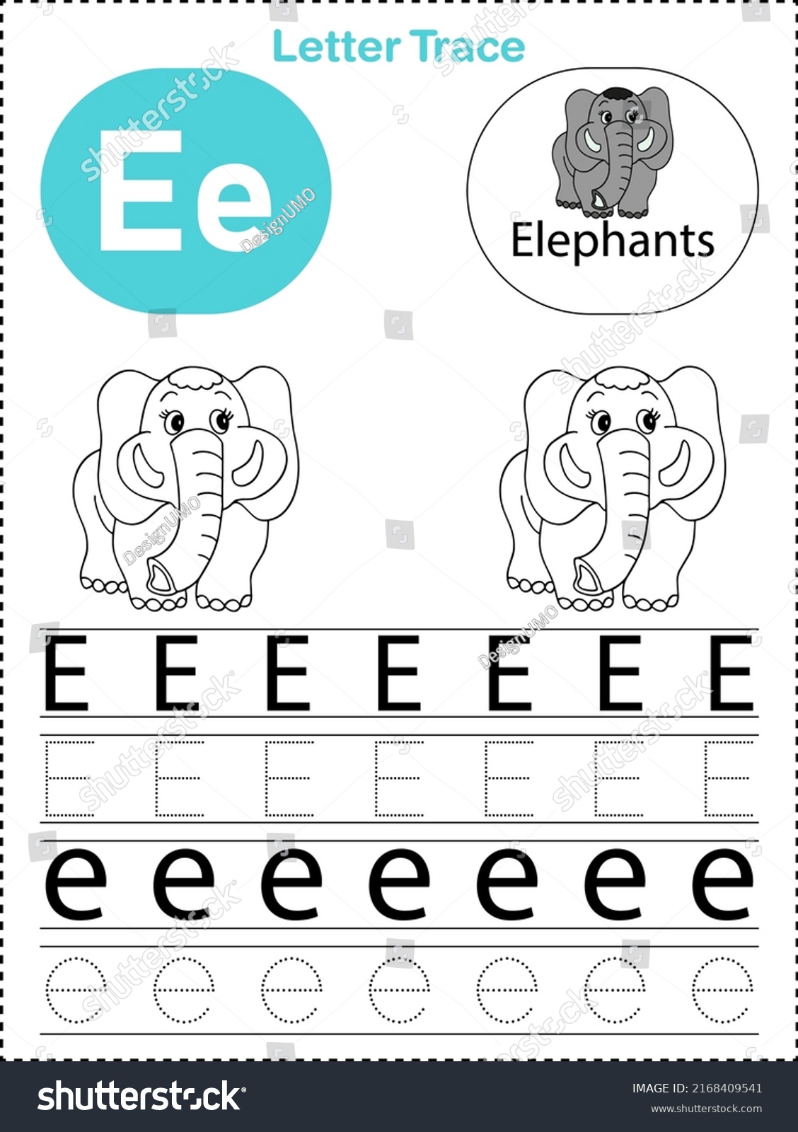 Alphabet Letter Tracing E Elephant Stock Vector (Royalty Free ...