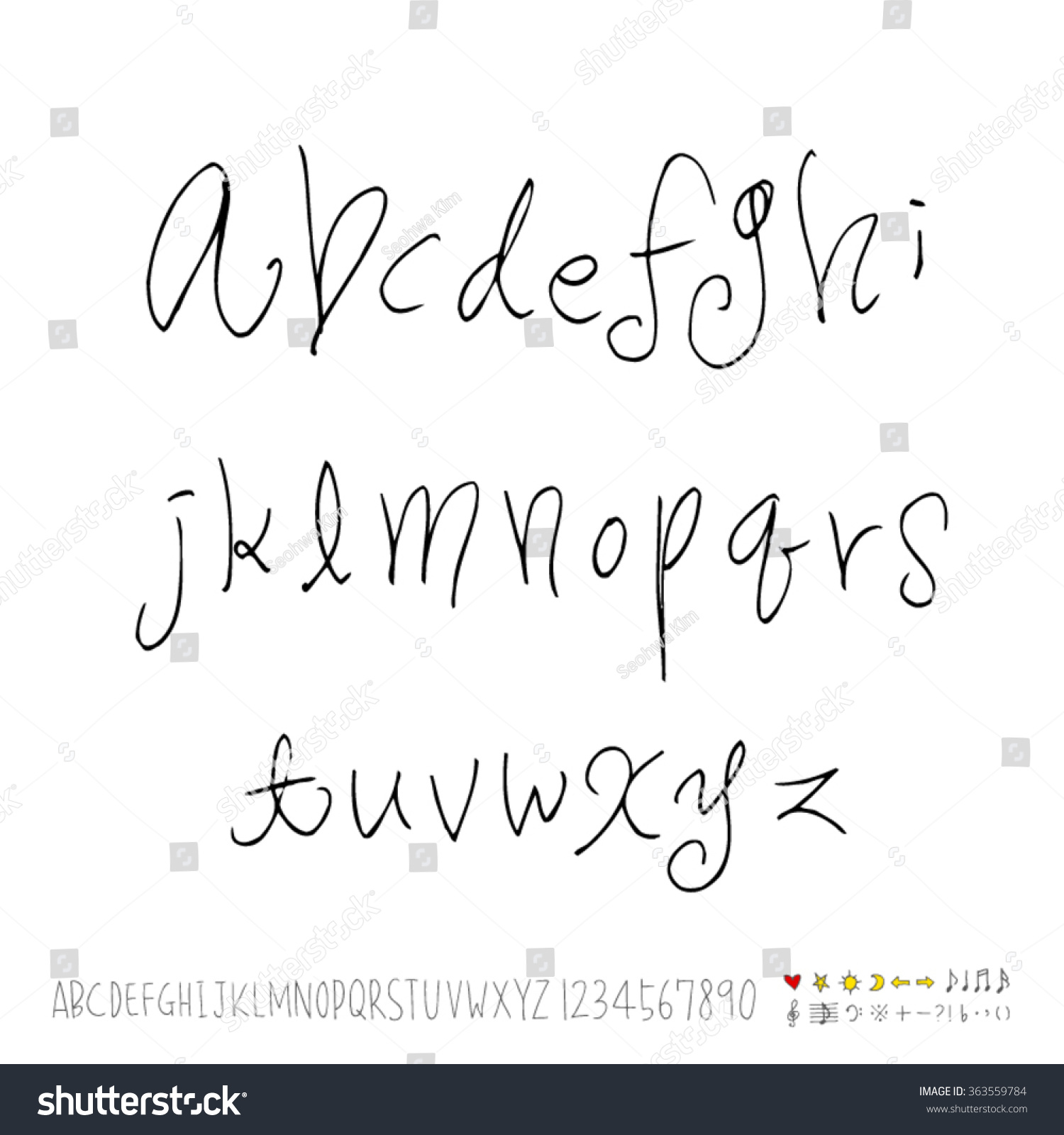 Alphabet Number Hand Drawn Calligraphy Vector Stock Vector (Royalty ...