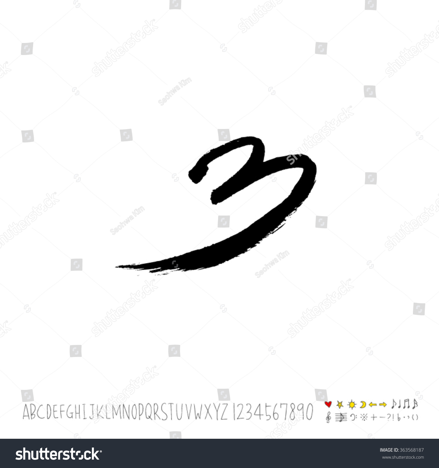 Alphabet Number Hand Drawn Calligraphy Vector Stock Vector (Royalty ...