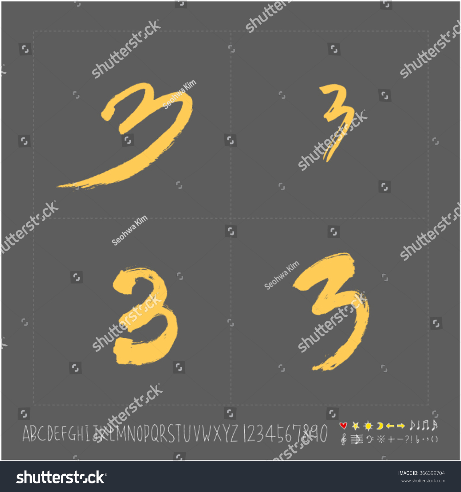 Alphabet Number Hand Drawn Calligraphy Vector Stock Vector (Royalty ...