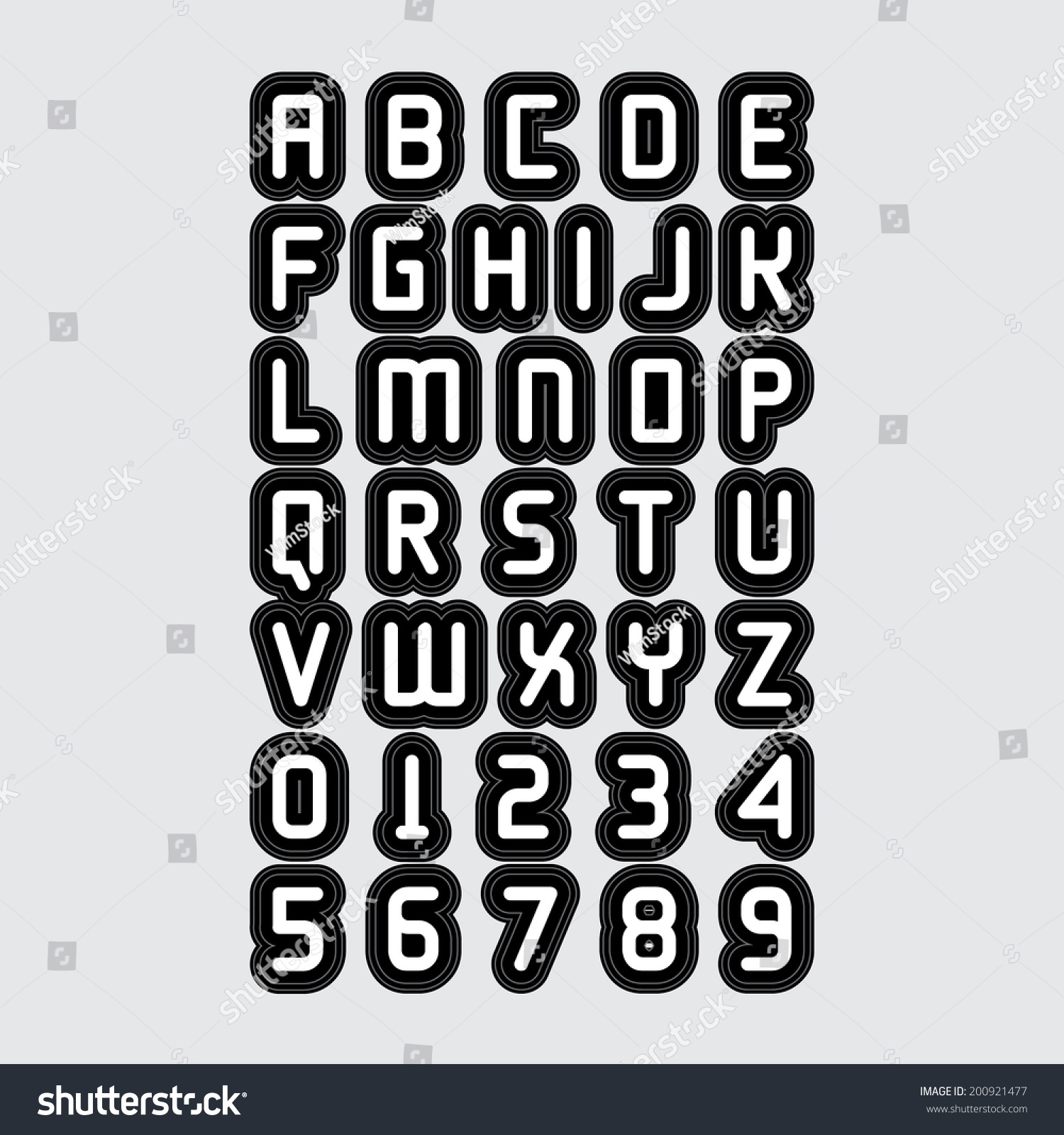 Vektor Stok Alphabetic Fonts Numbers (Tanpa Royalti) 200921477 ...