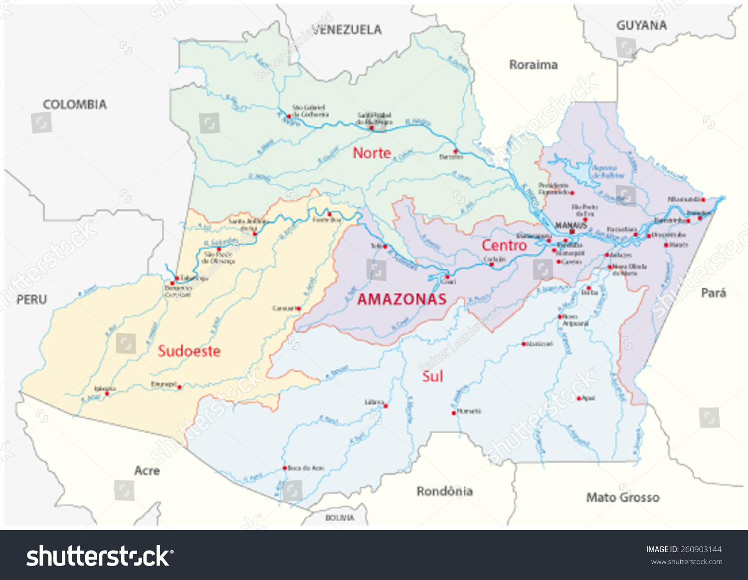Amazonas State Administrative Map Stock-vektor (royaltyfri) 260903144 ...