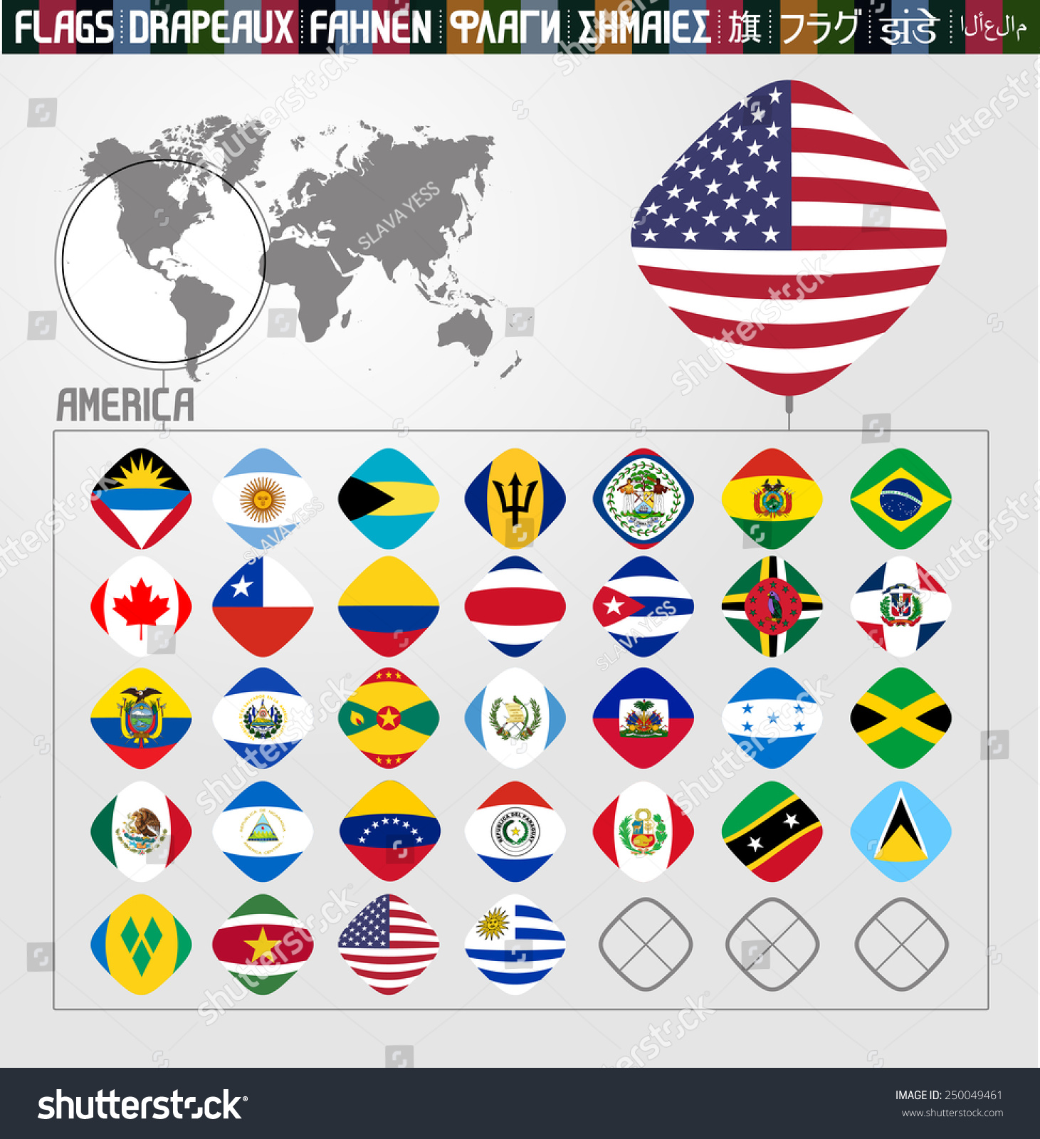 Americas Flags Rhombus Shape Complete Collection Stock Vector (Royalty ...