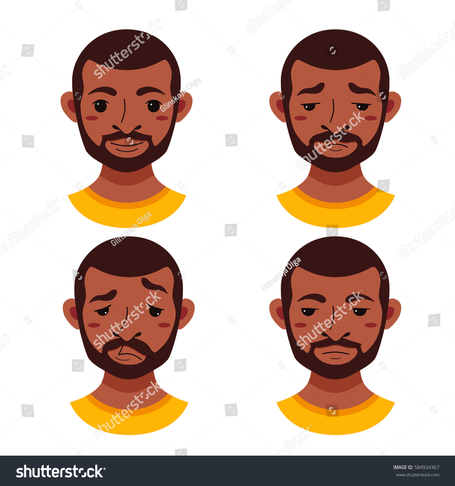 American African Men Facial Expression Isolated Stock Vector (Royalty ...